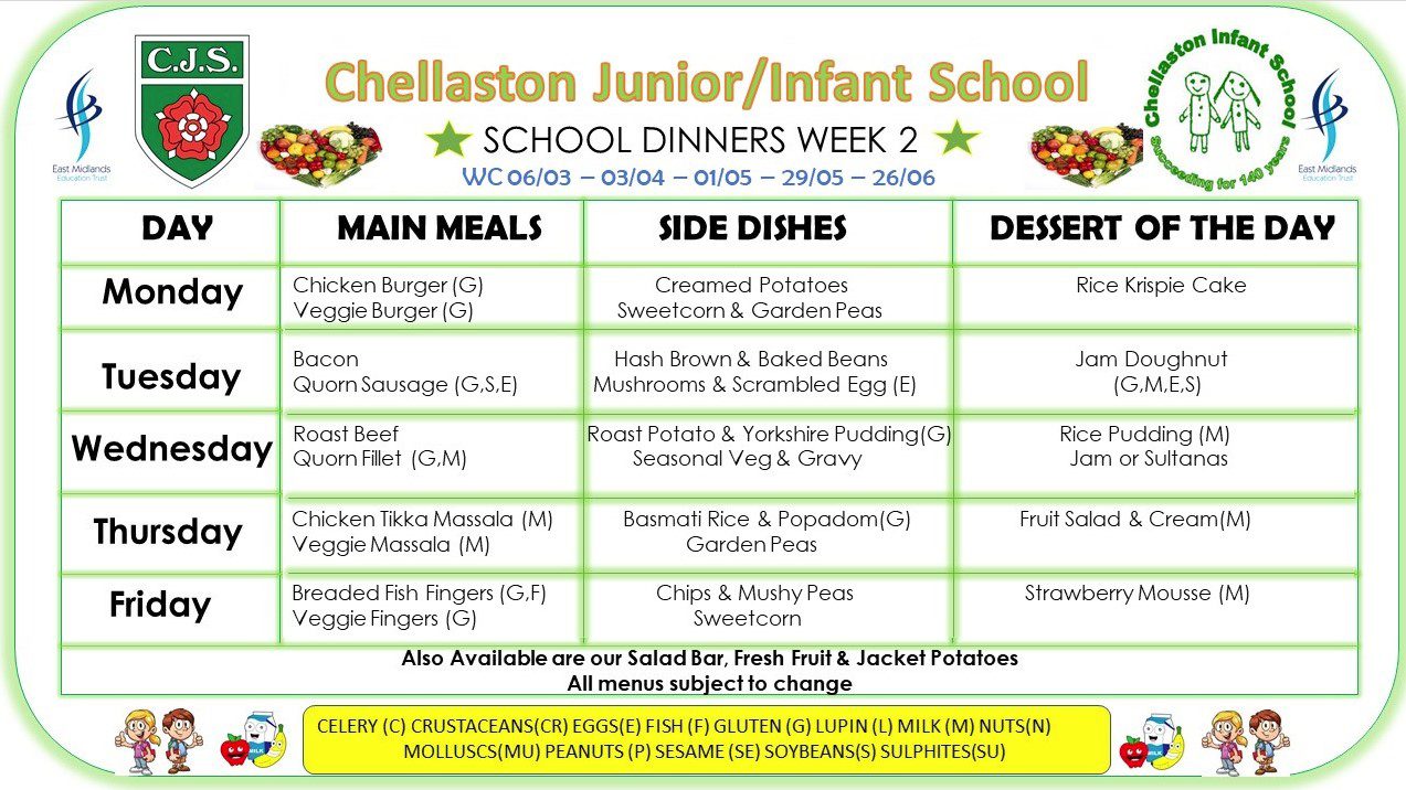 School Lunch Menu - Chellaston Infant School