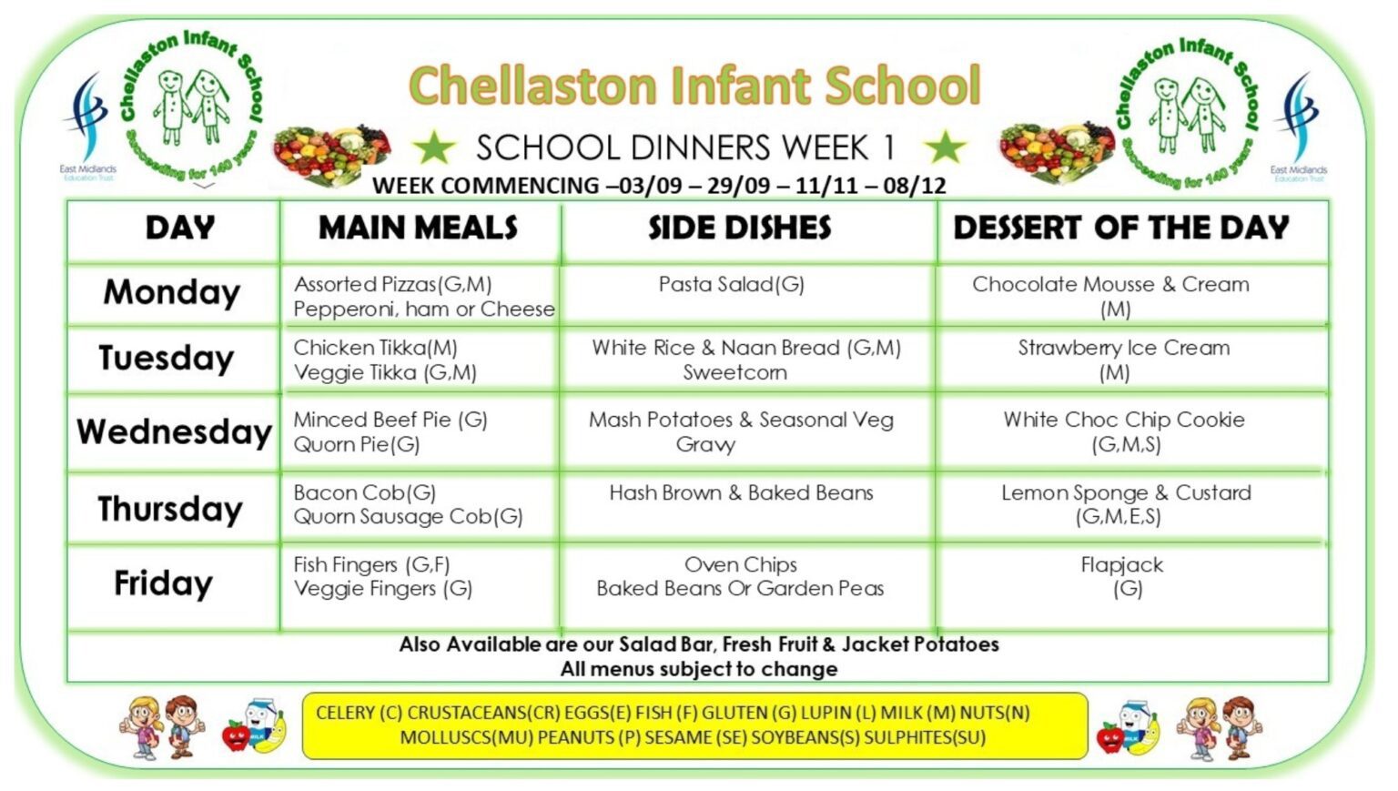 School Lunch Menu - Chellaston Infant School