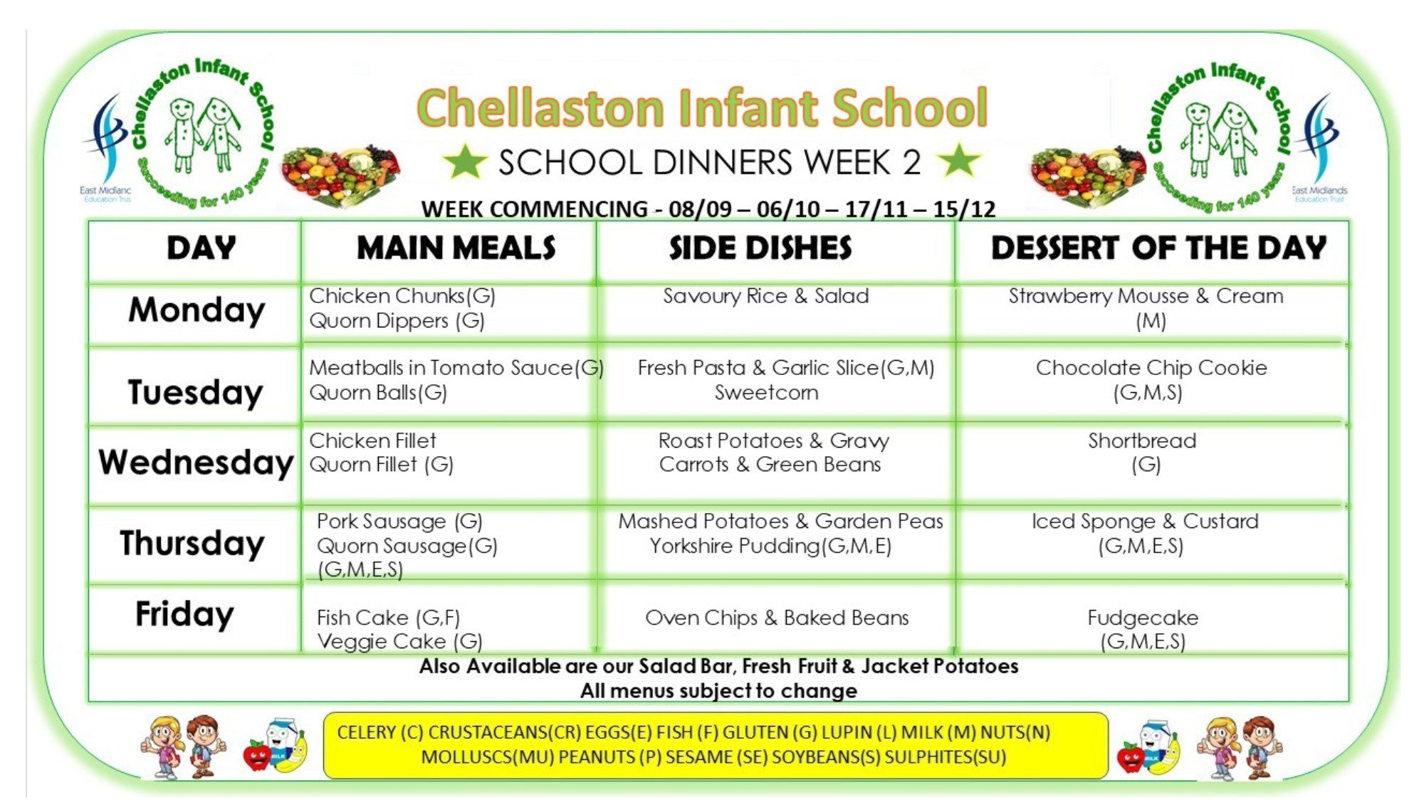 School Lunch Menu - Chellaston Infant School