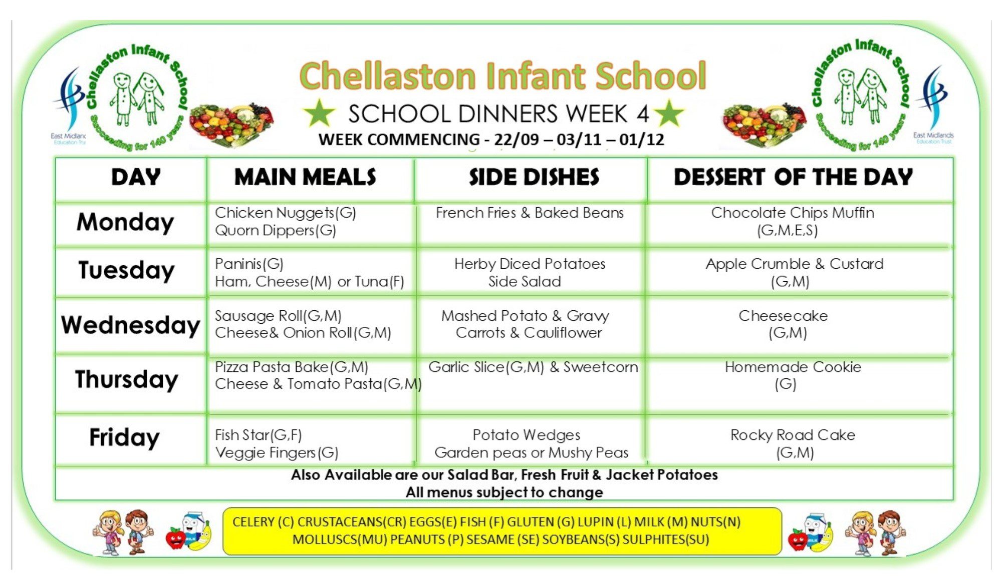 School Lunch Menu - Chellaston Infant School